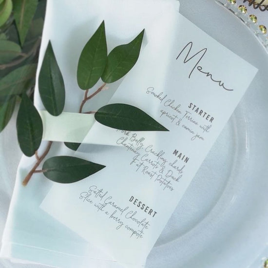 Clare Designs | Minimal Vellum Menu