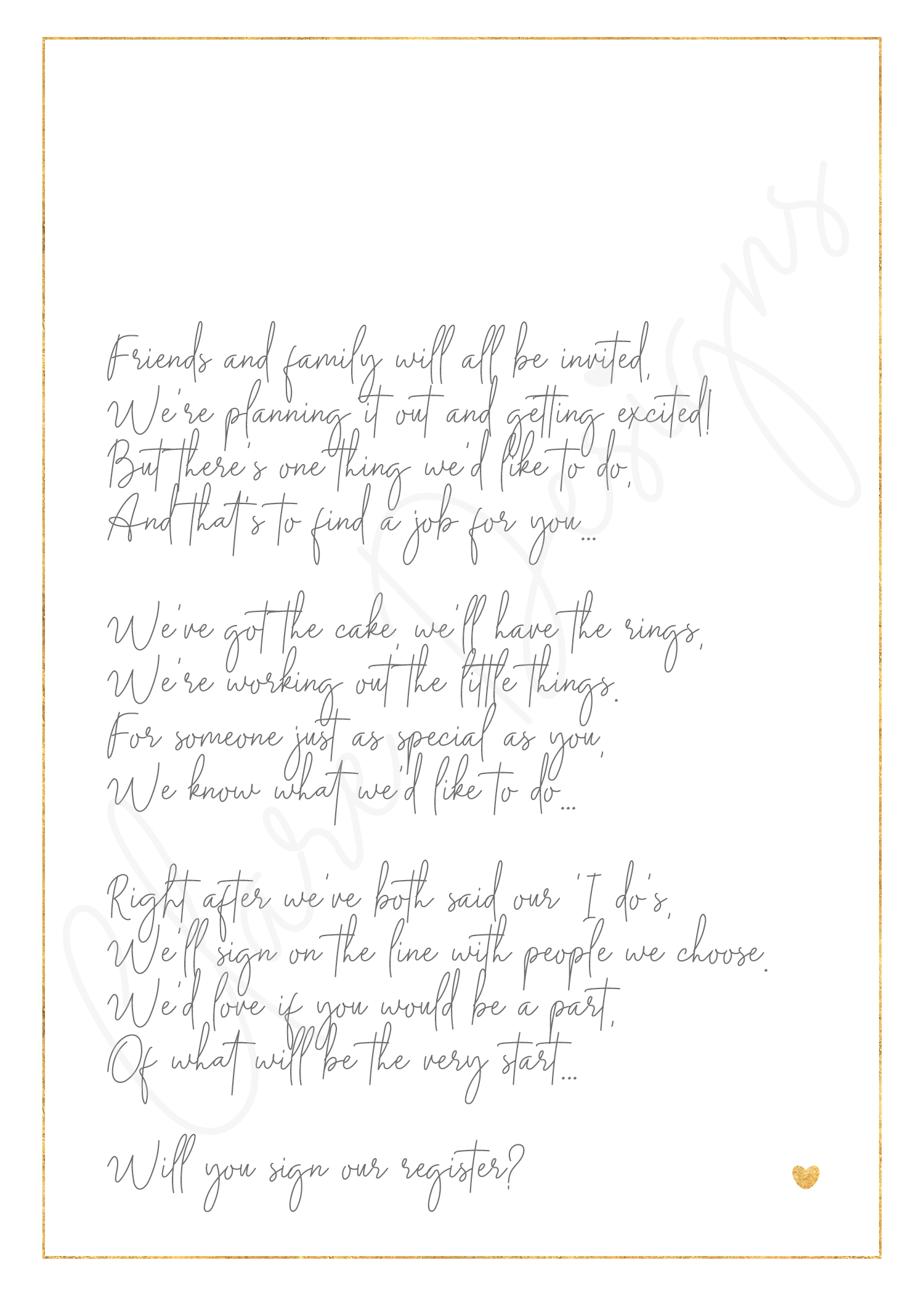 Clare Designs | 'Will you sign our register?' Poem - Digital Version